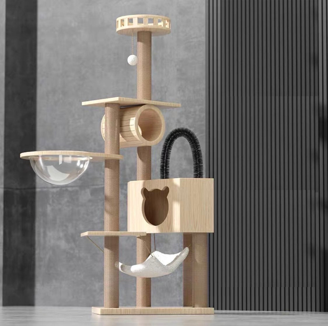 POPOCOLA Pine Wood Wooden Cat Tree With Brush 1.58m – Fluffurry